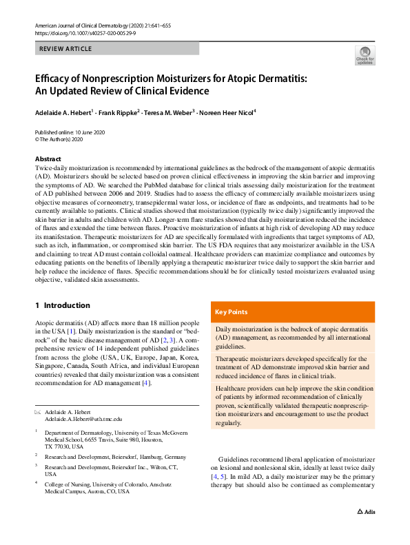 (PDF) Efficacy of Nonprescription Moisturizers for Atopic Dermatitis ...