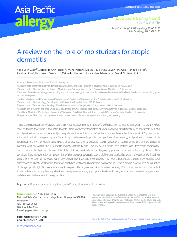 (PDF) A review on the role of moisturizers for atopic dermatitis
