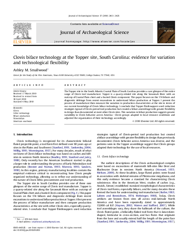 (PDF) Clovis biface technology at the Topper site, South Carolina: evidence for variation and ...