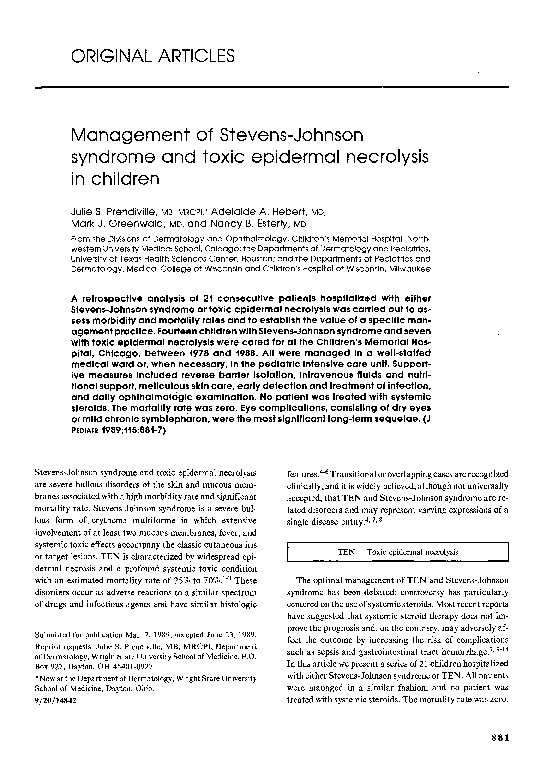 (PDF) Management of Stevens-Johnson syndrome and toxic epidermal ...