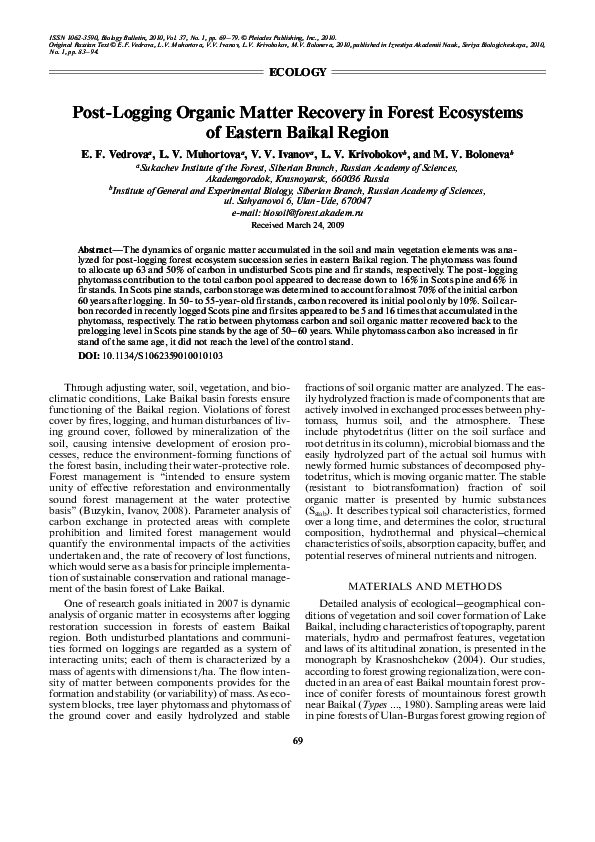 (PDF) Post-logging organic matter recovery in forest ecosystems of ...
