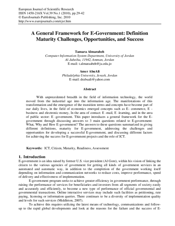 (PDF) A general framework for e-government: Definition maturity ...
