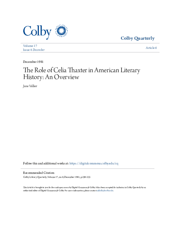 (PDF) The Role of Celia Thaxter in American Literary History: An ...