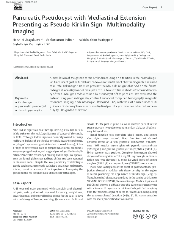 (PDF) Pancreatic Pseudocyst with Mediastinal Extension Presenting as ...