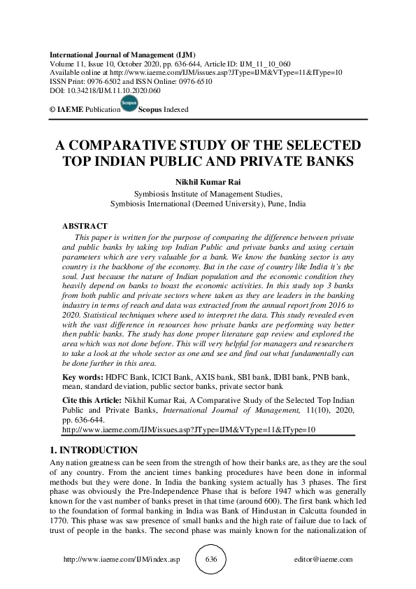 (PDF) A COMPARATIVE STUDY OF THE SELECTED TOP INDIAN PUBLIC AND PRIVATE ...