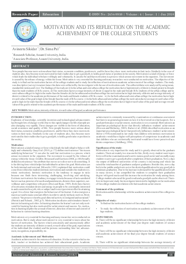 (PDF) MOTIVATION AND ITS REFLECTION ON THE ACADEMIC ACHIEVEMENT OF THE ...