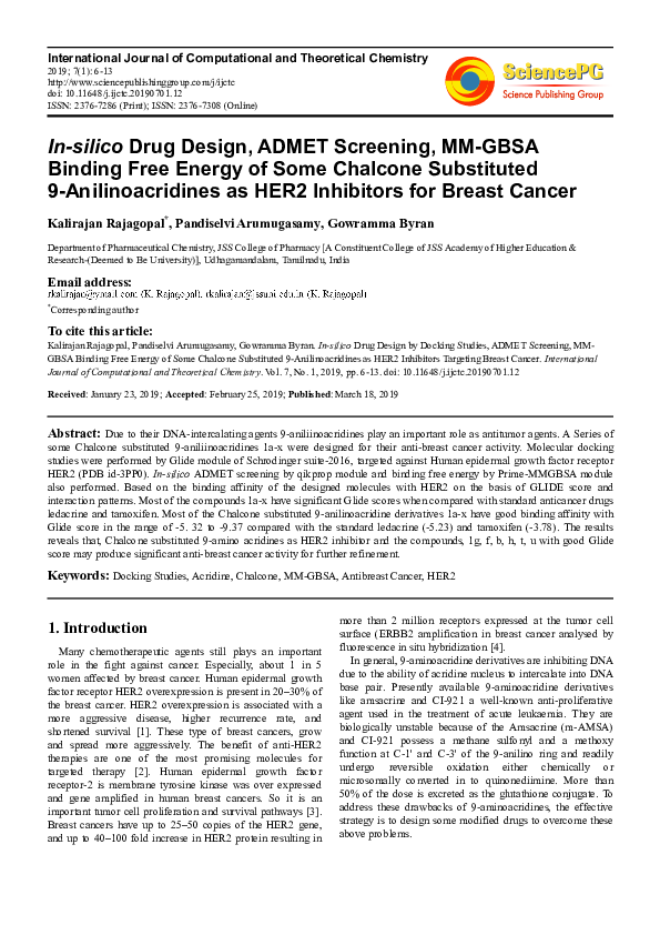 (PDF) In-silico Drug Design, ADMET Screening, MM-GBSA Binding Free ...