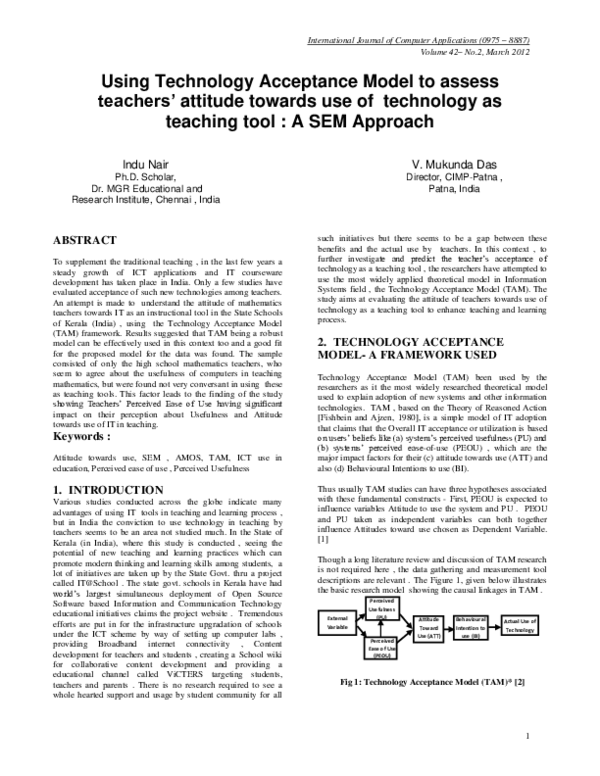 (PDF) Using Technology Acceptance Model to assess teachers' attitude ...