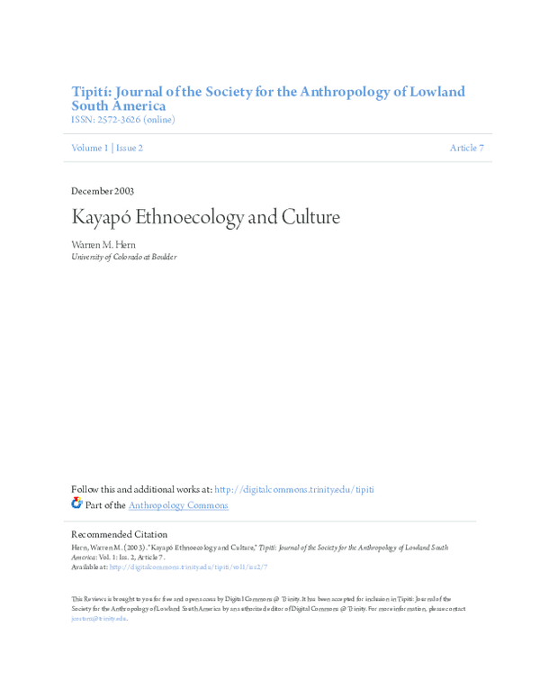 (PDF) Kayapó ethnoecology and culture