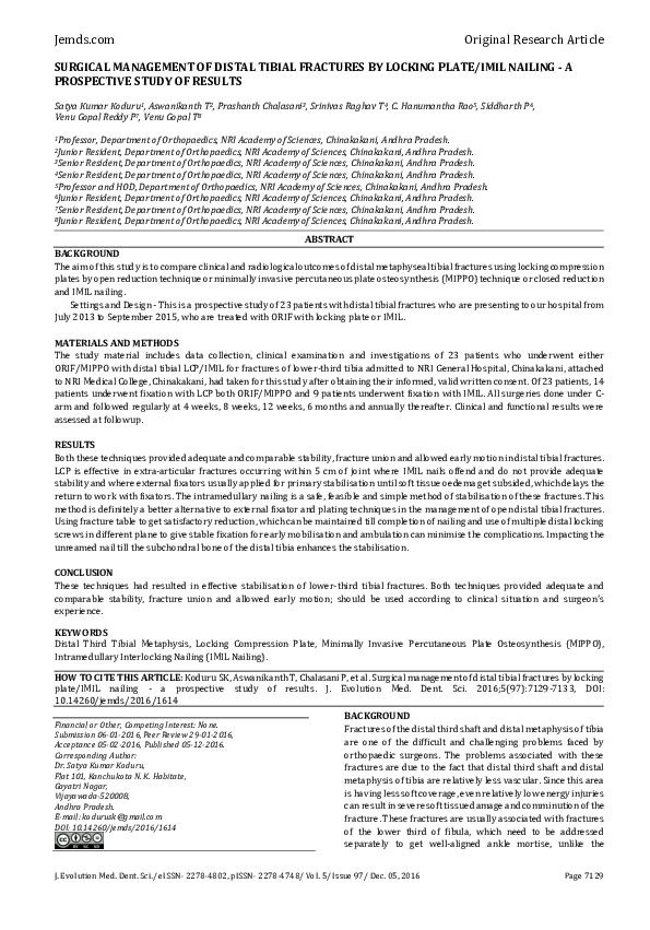 (PDF) Surgical Management of Distal Tibial Fractures by Locking Plate ...