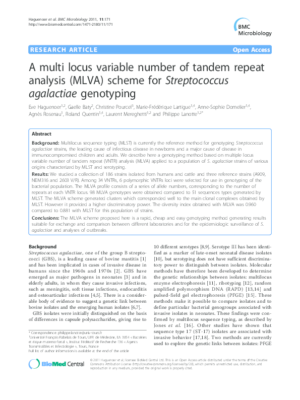 (PDF) A multi locus variable number of tandem repeat analysis (MLVA ...