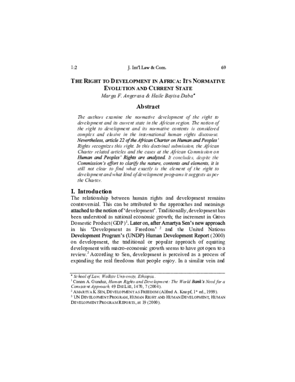 Pdf The Right To Development In Africa Its Normative Evolution And