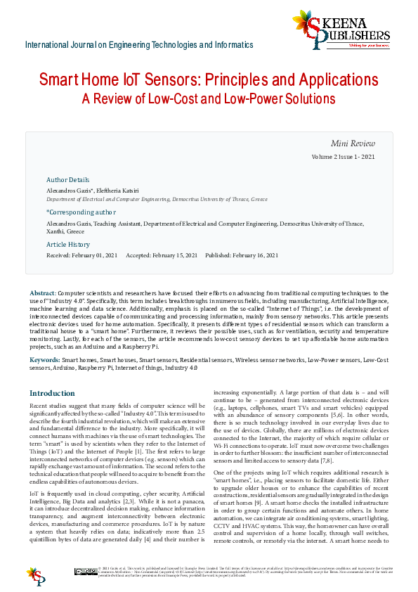 (PDF) Smart Home IoT Sensors: Principles and Applications – A Review of ...