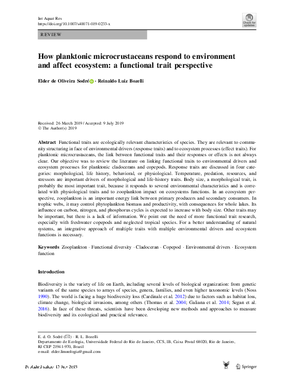 (PDF) How planktonic microcrustaceans respond to environment and affect ecosystem: a functional ...