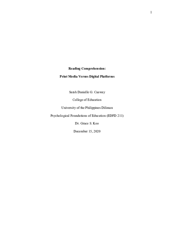 (PDF) Reading Comprehension: Print Media Versus Digital Platforms