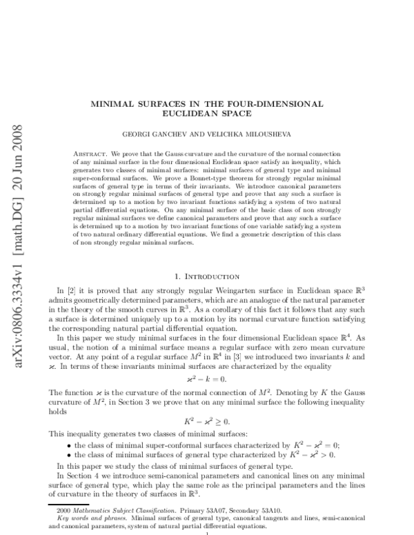 (PDF) Minimal surfaces in the four-dimensional Euclidean space