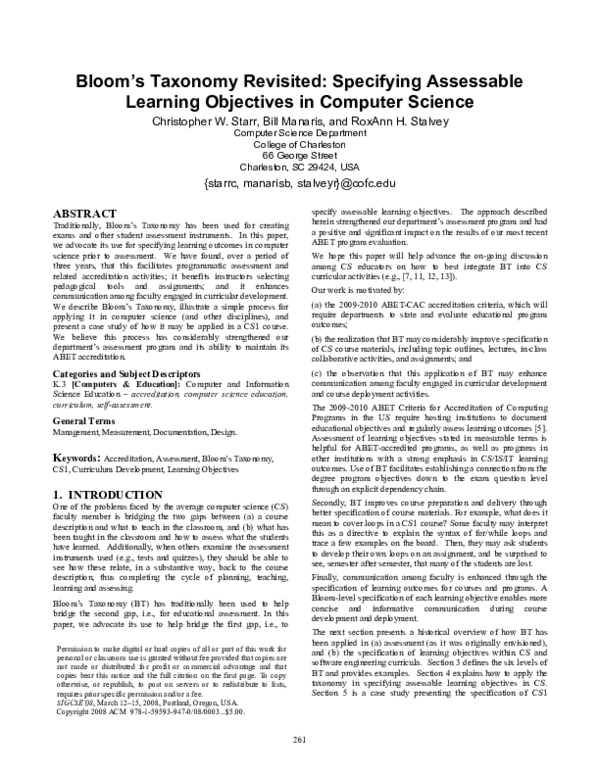 (PDF) Bloom's taxonomy revisited
