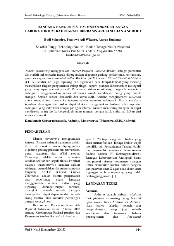 Pdf Rancang Bangun Sistem Monitoring Ruangan Laboratorium Radiografi Berbasis Arduino Dan Android