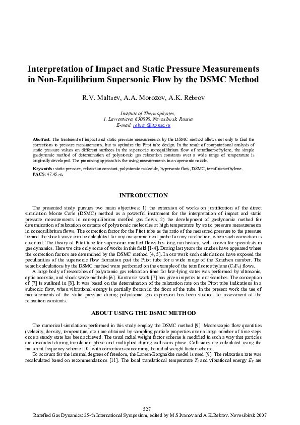 (PDF) Interpretation of Impact and Static Pressure Measurements in Non-Equilibrium Supersonic ...