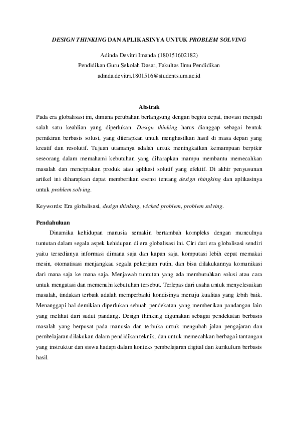 (PDF) Design Thinking dan Aplikasinya untuk Problem Solving