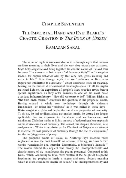(PDF) “The Immortal Hand and Eye: Blake’s Chaotic Creation in The Book of Urizen”