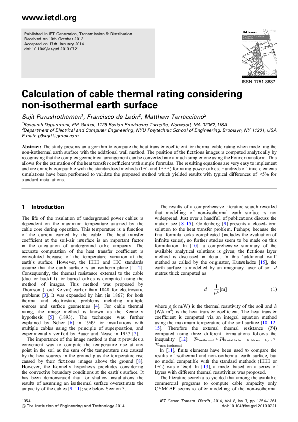 (PDF) Calculation of cable thermal rating considering non-isothermal ...