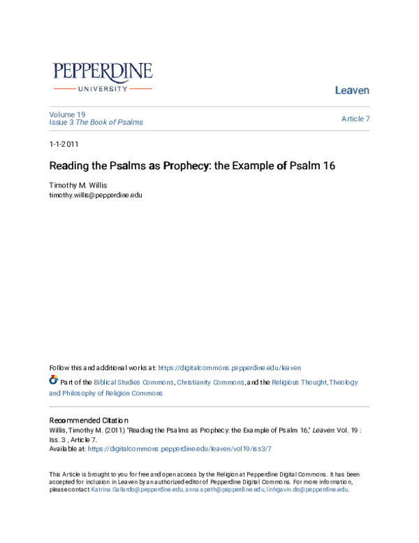 (PDF) Reading the Psalms as Prophecy: the Example of Psalm 16