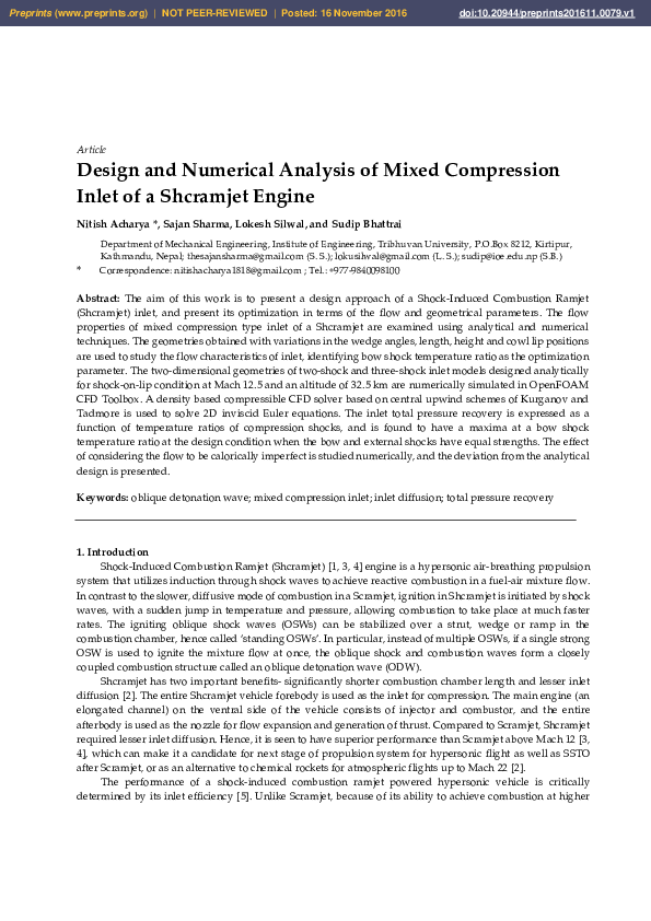 (PDF) Design and Numerical Analysis of Mixed Compression Inlet of a ...