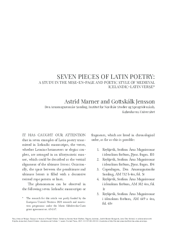 (PDF) Seven Pieces of Latin Poetry: A Study in the Mise-en-page and ...