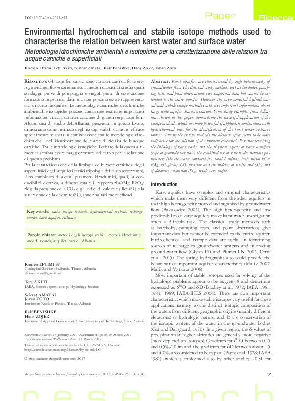 (PDF) Characterizing Karst Aquifers Using Hydrochemical and Isotope Methods