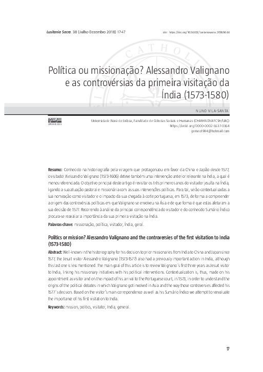 (PDF) Política ou missionação? Alessandro Valignano e as controvérsias ...