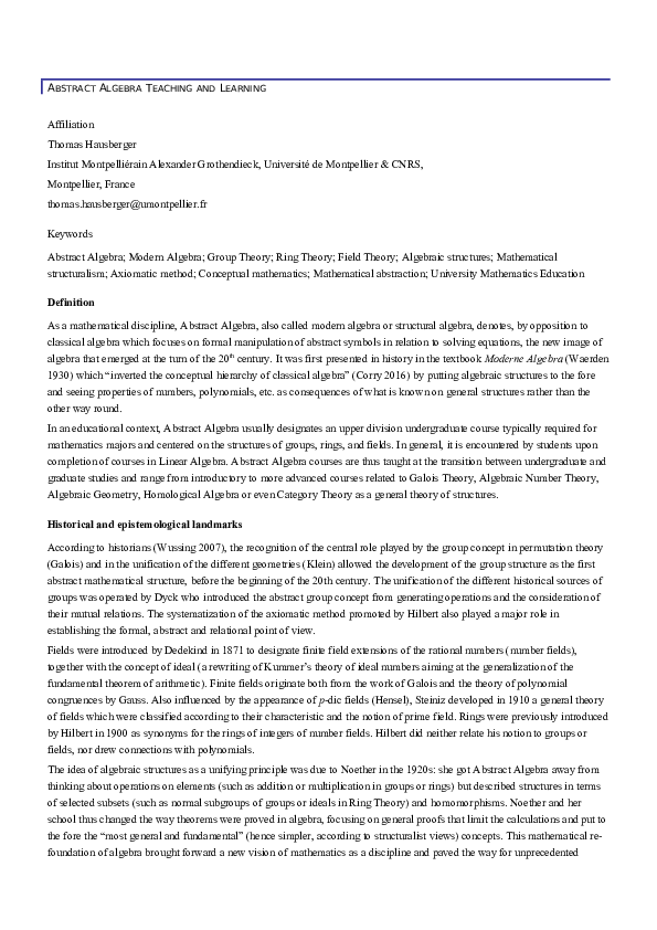 (PDF) ABSTRACT ALGEBRA TEACHING AND LEARNING