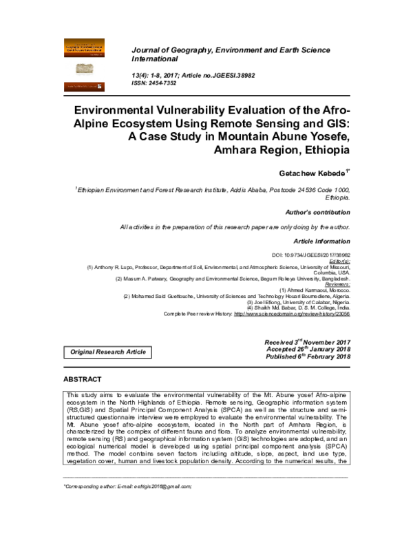 (PDF) Environmental Vulnerability Evaluation of the Afro-Alpine ...