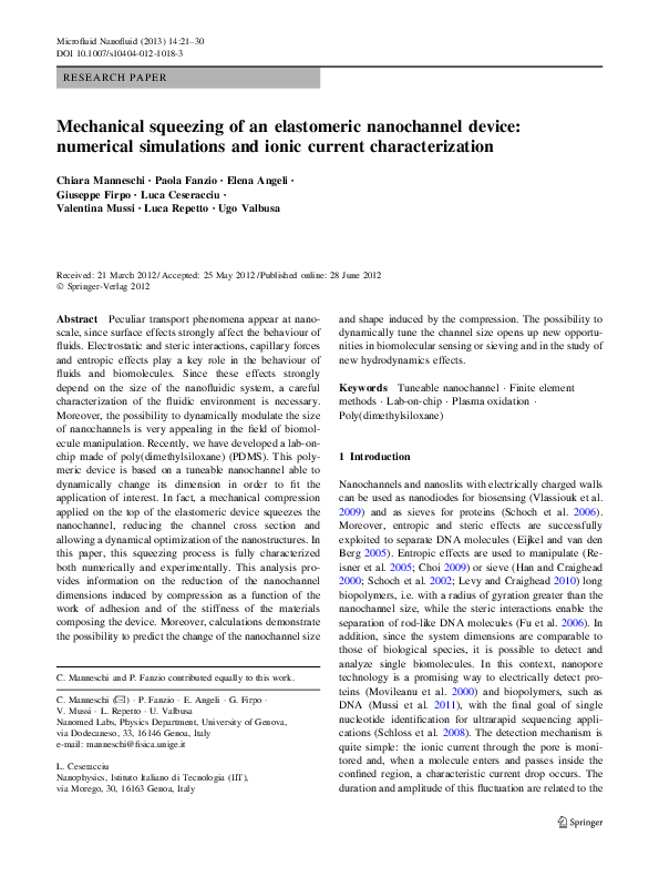 (PDF) Mechanical squeezing of an elastomeric nanochannel device ...