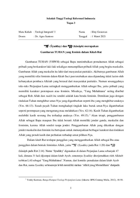 (PDF) Tugas 3 Gambaran Tuhan yang Feminis dalam Kitab Rut
