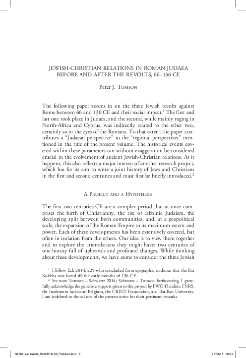 (PDF) Peter J. Tomson, Jewish Christian Relations in Roman Judaea