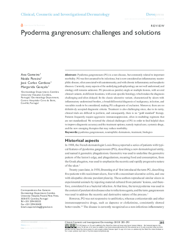 (PDF) Pyoderma gangrenosum: challenges and solutions