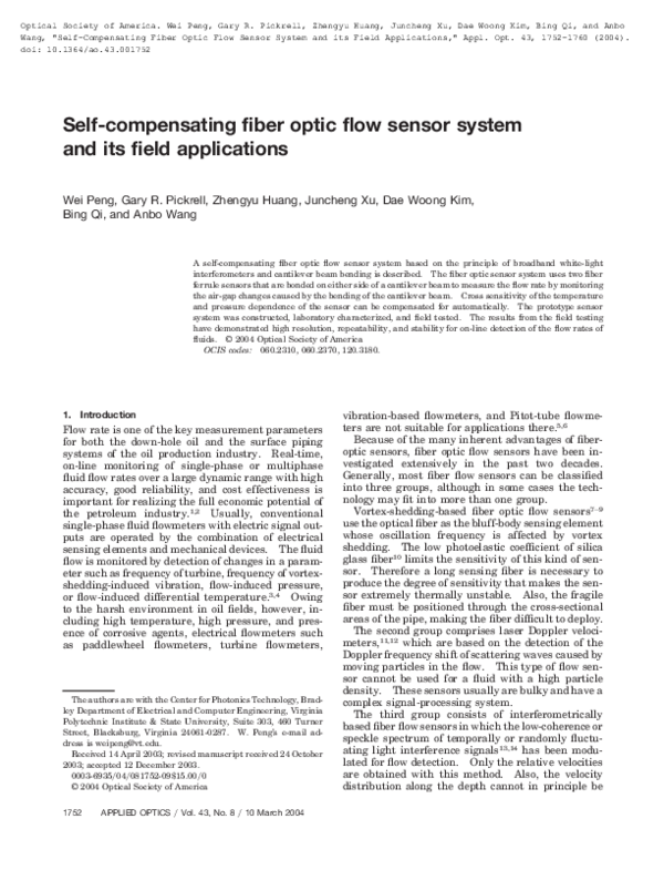 Pdf Self Compensating Fiber Optic Flow Sensor System And Its Field Applications Gary