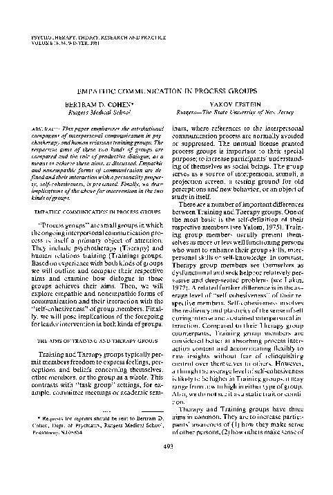 (PDF) Empathic communication in process groups