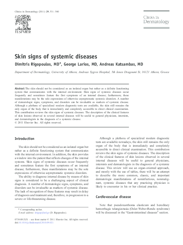 (PDF) Skin signs of systemic diseases