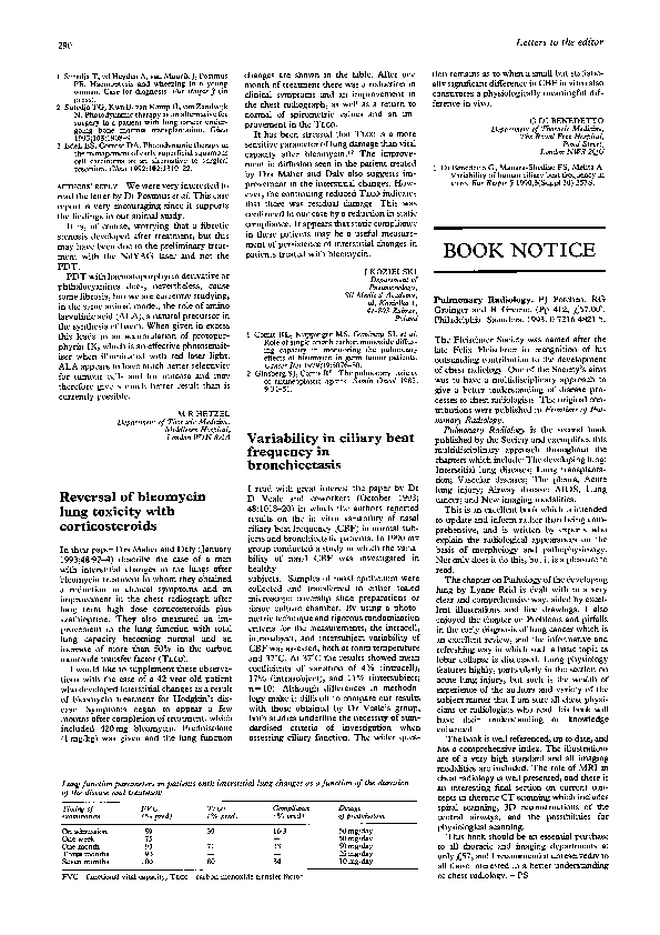 (PDF) Reversal of bleomycin lung toxicity with corticosteroids