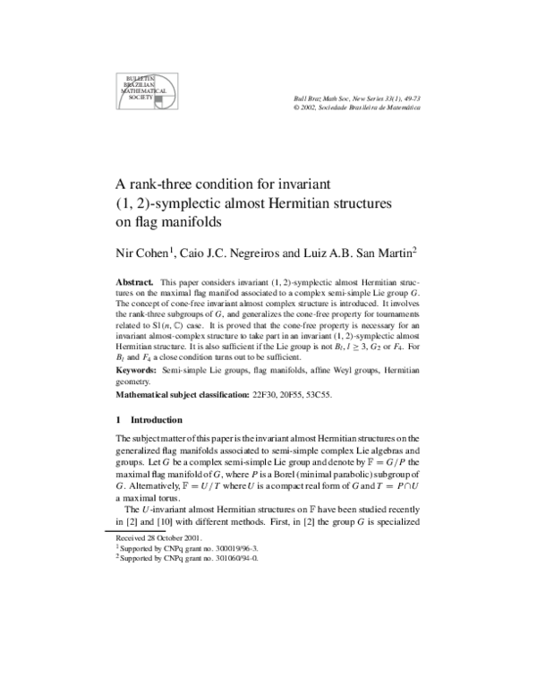 (PDF) Rank-Three Conditions for Symplectic Structures