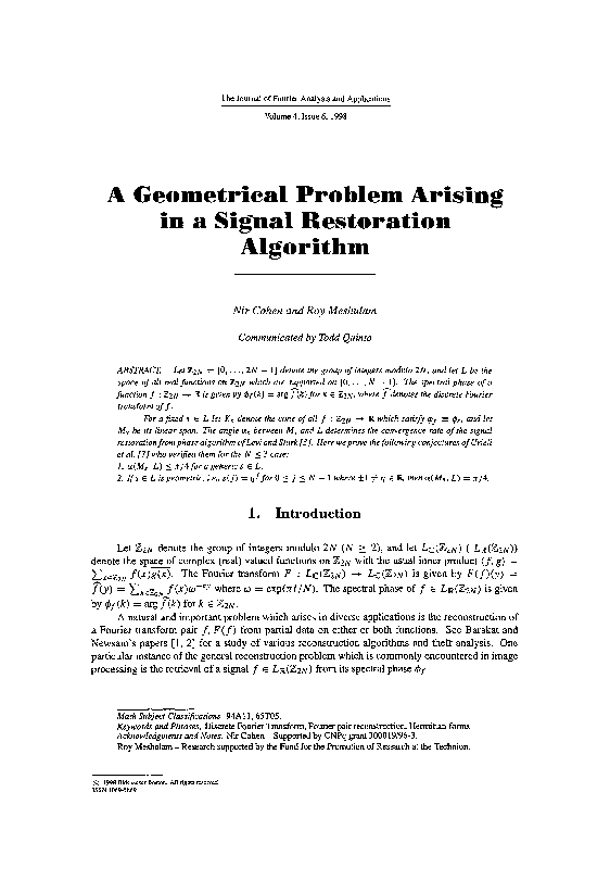 (PDF) A geometrical problem arising in a signal restoration algorithm