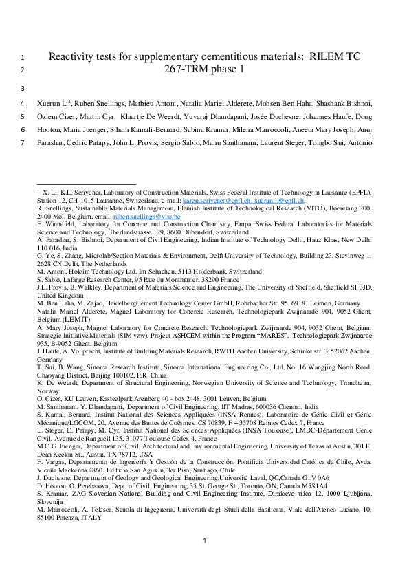 (PDF) Reactivity tests for supplementary cementitious materials: RILEM ...