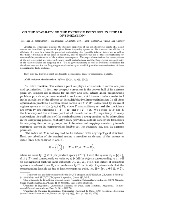 (PDF) On the Stability of the Extreme Point Set in Linear Optimization