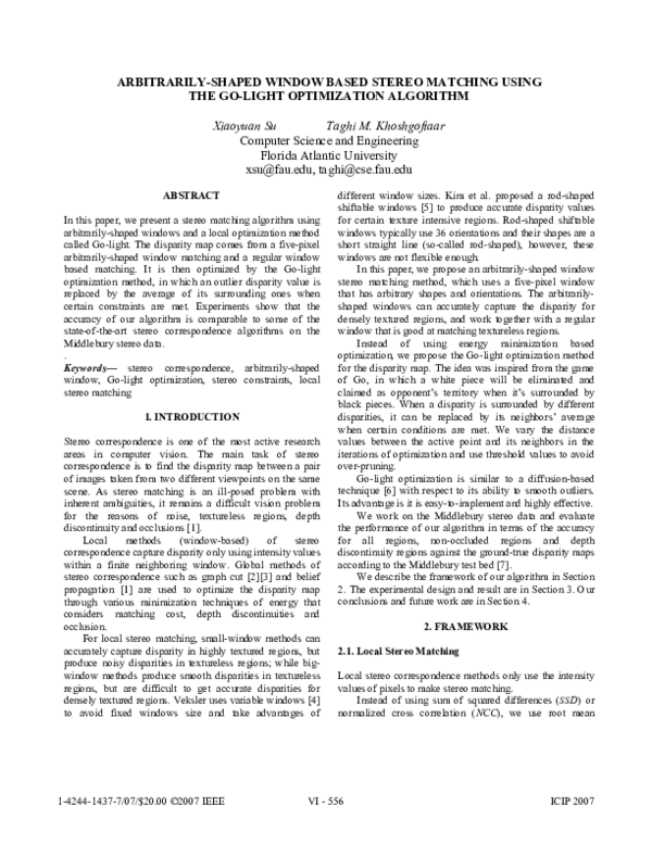 (PDF) Arbitrarily-Shaped Window Based Stereo Matching using the Go-Light Optimization Algorithm ...