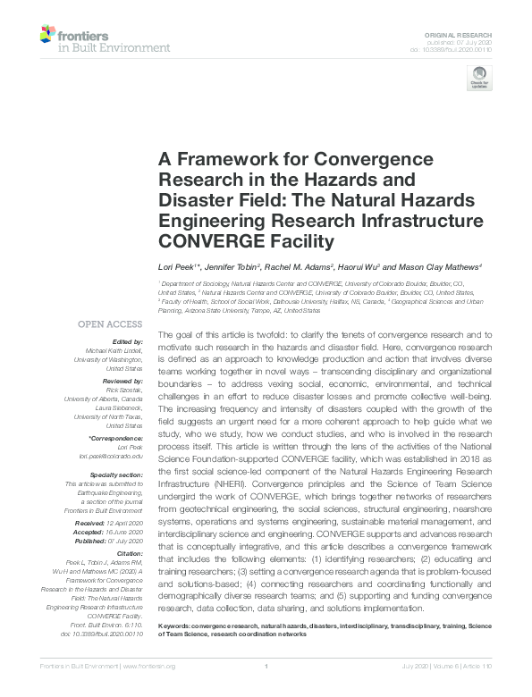 (PDF) A Framework for Convergence Research in the Hazards and Disaster ...