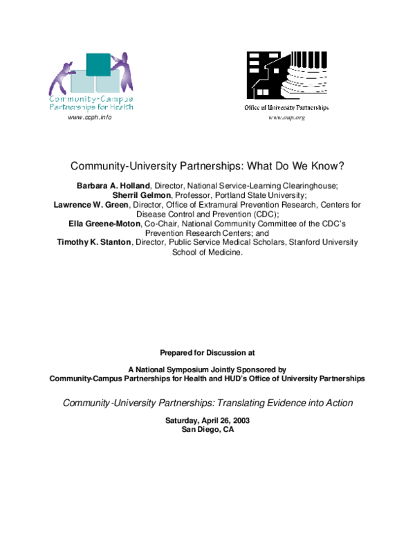 (PDF) Community-University Partnerships: What Do We Know?