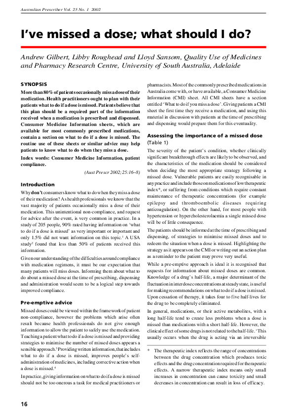 (PDF) I've missed a dose; what should I do?