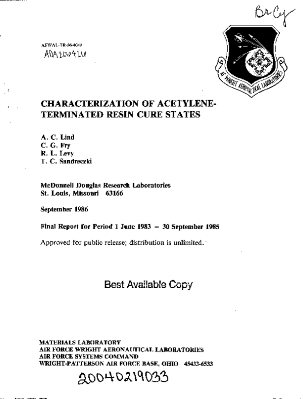 (PDF) Characterization of Acetylene-Terminated Resin Cure States